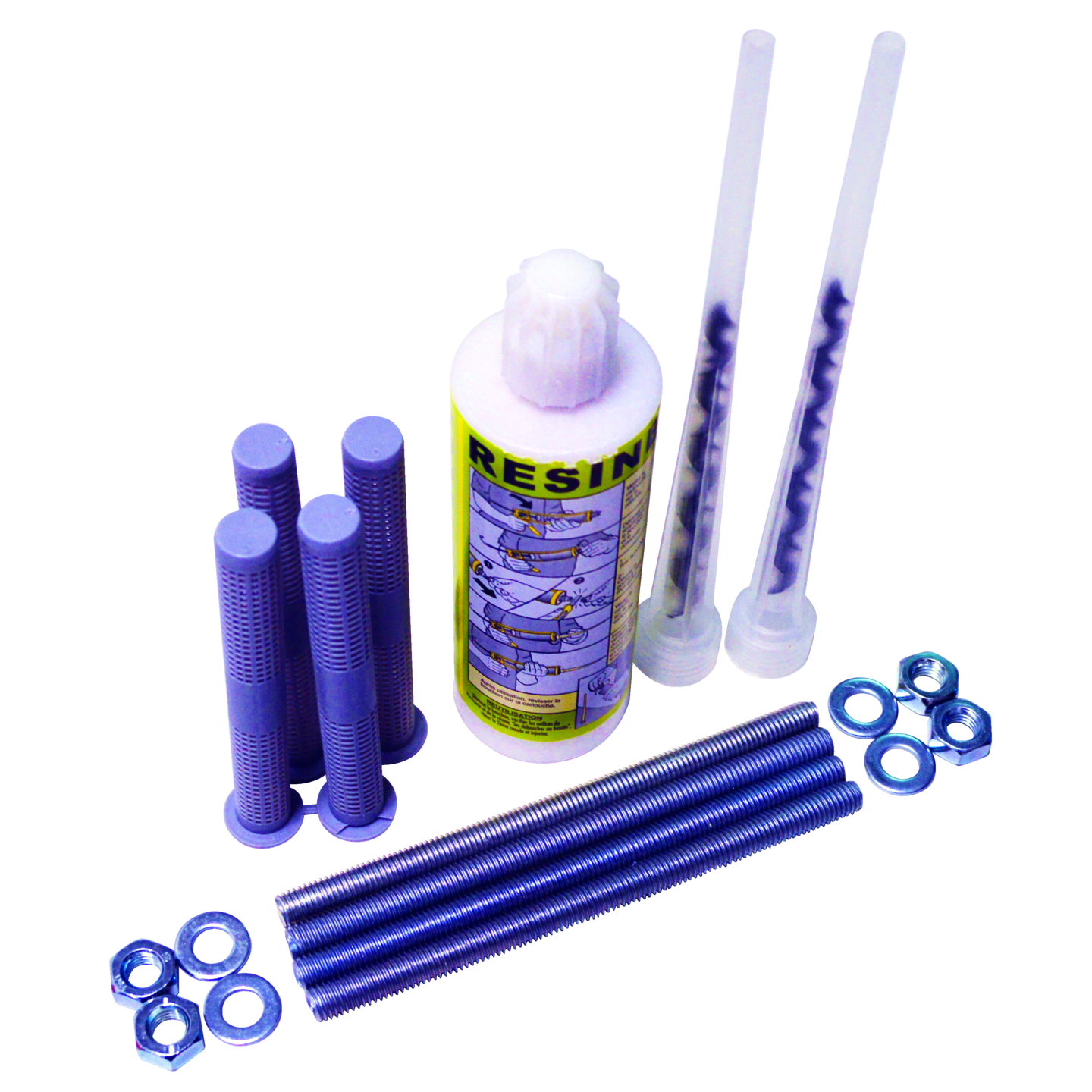 I.N.G. FIXATIONS - Kit de fixation chimique + 4 tiges filetées